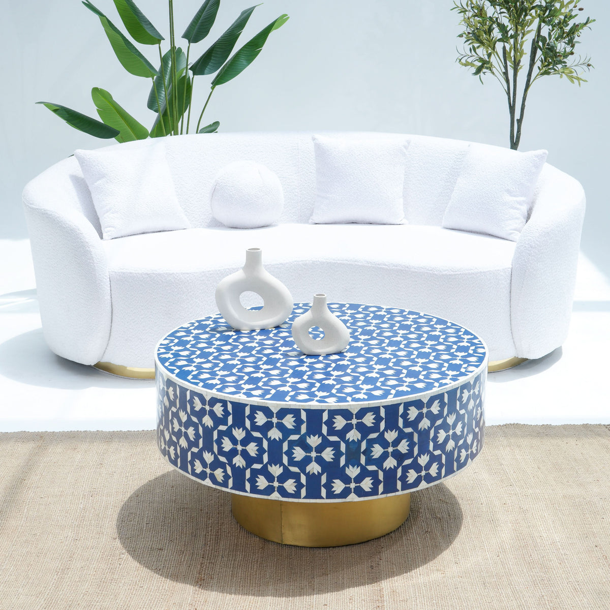 AURELIA BLUE INLAY ROUND COFFEE TABLE