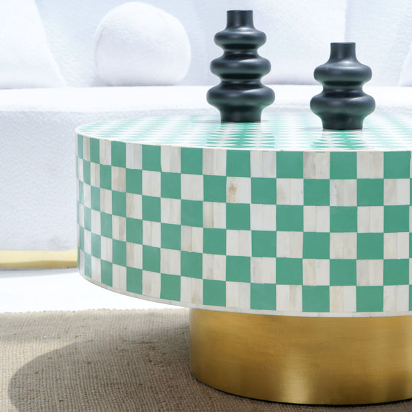 INLAY LIGHT BLUE ROUND COFFEE TABLE – Art and craft furniture