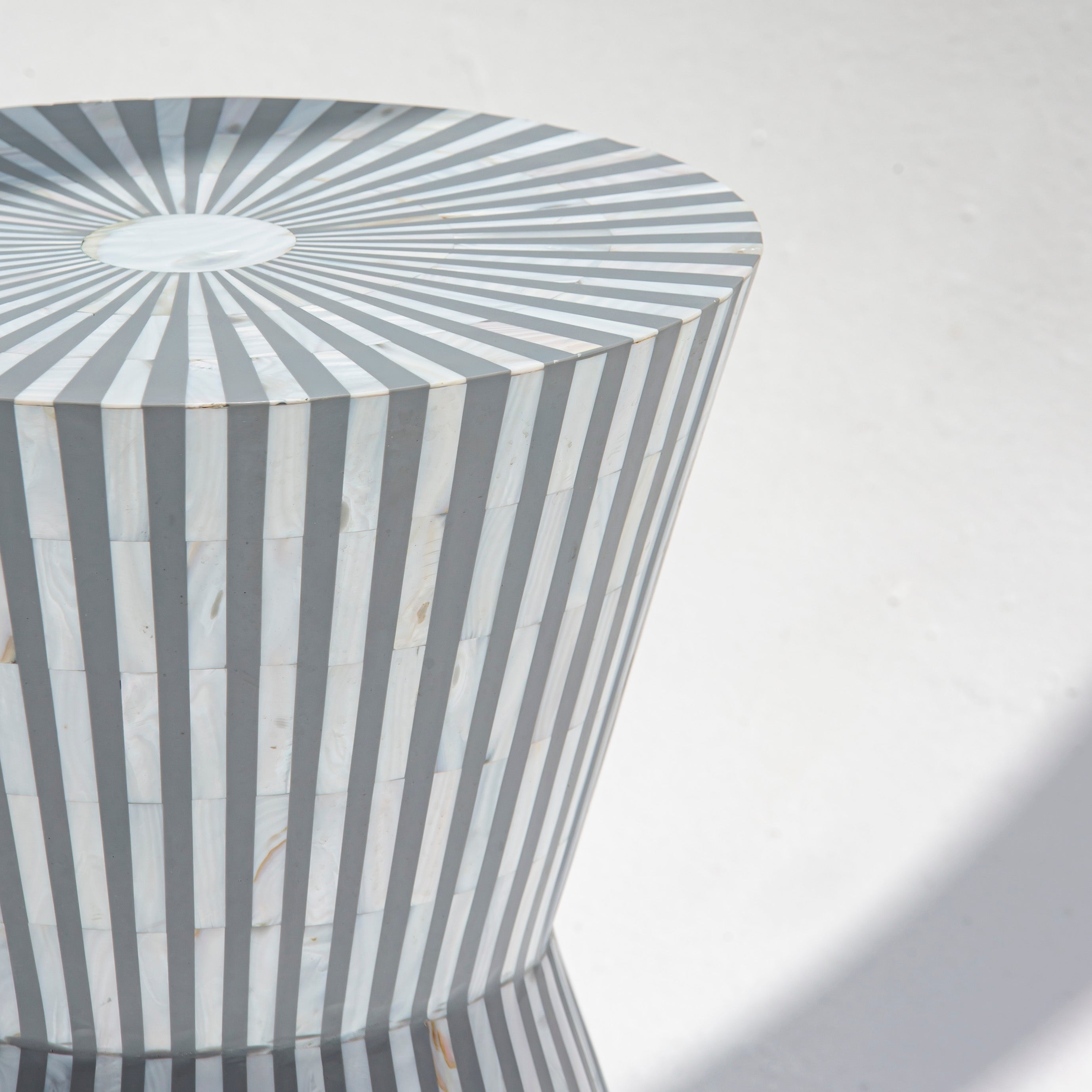SYMMETRY-GREY STRIPE MOTHER OF PEARL ROUND STOOL