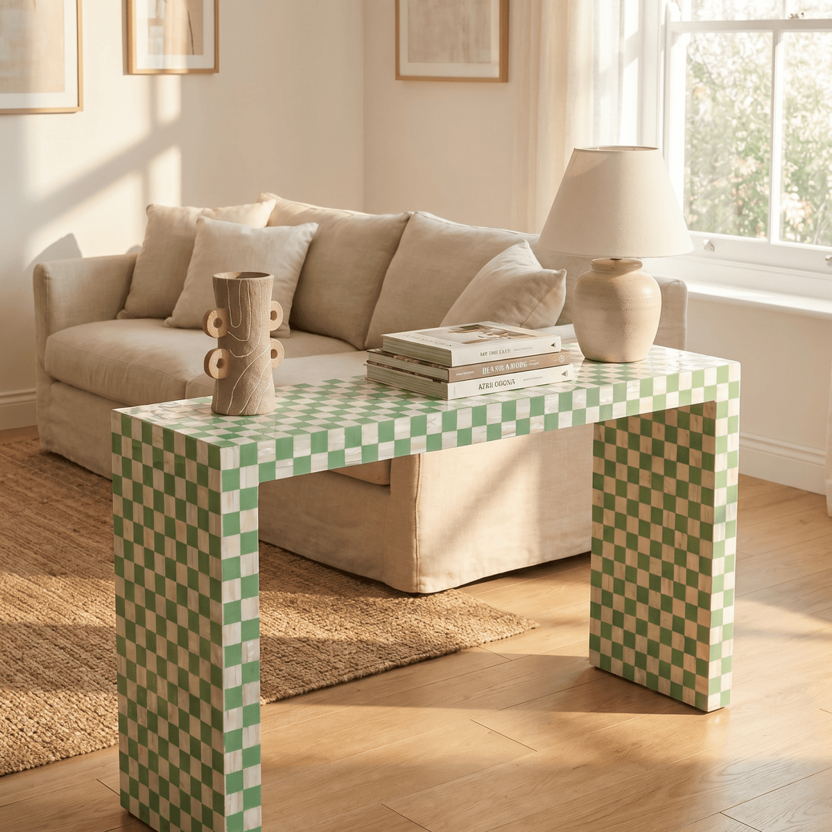 MOSAIC-GREEN INLAY U SHAPE CONSOLE TABLE